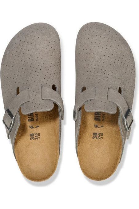 BIRKENSTOCK BOSTON COIN EMBOSSED SUEDE - STONE