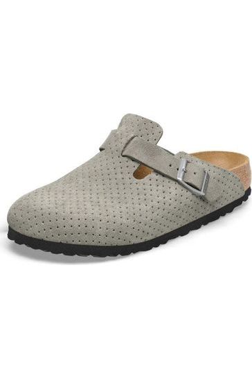 BIRKENSTOCK BOSTON COIN EMBOSSED SUEDE - STONE