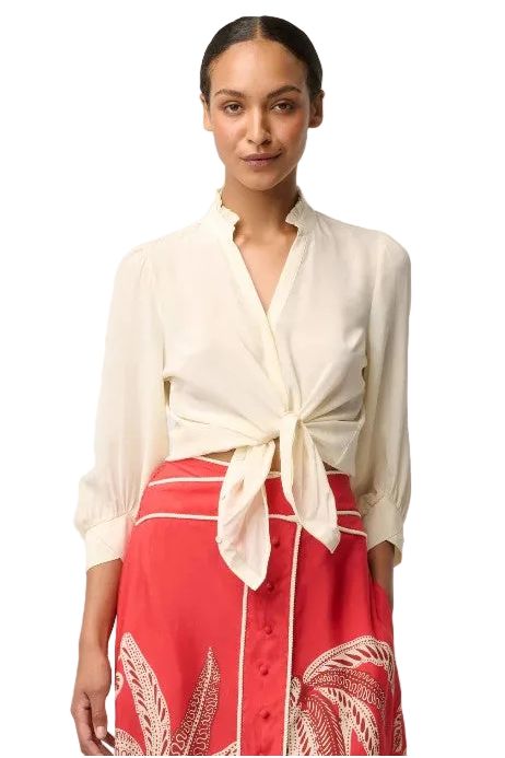 ONCE WAS CHLOE CRISS CROSS CUFFED SHIRT - CLOUD